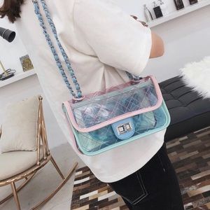 Bags | Mint Pink Clear Flap Bag | Poshmark
